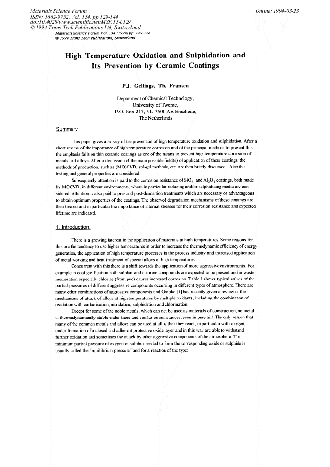 High Temperature Oxidation and Sulphidation and Its Prevention by ...