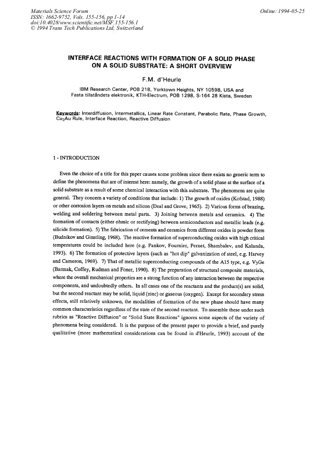 Interface Reactions with Formation of a Solid Phase on a Solid ...