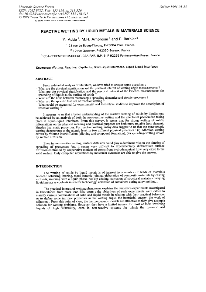 Reactive Wetting by Liquid Metals in Materials Science | Scientific.Net