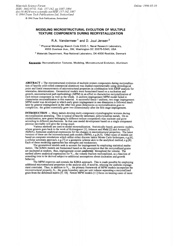 Modeling Microstructural Evolution of Multiple Texture Components ...