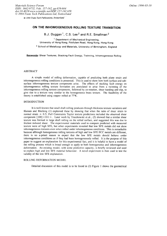 On the Inhomogeneous Rolling Texture Transition | Scientific.Net