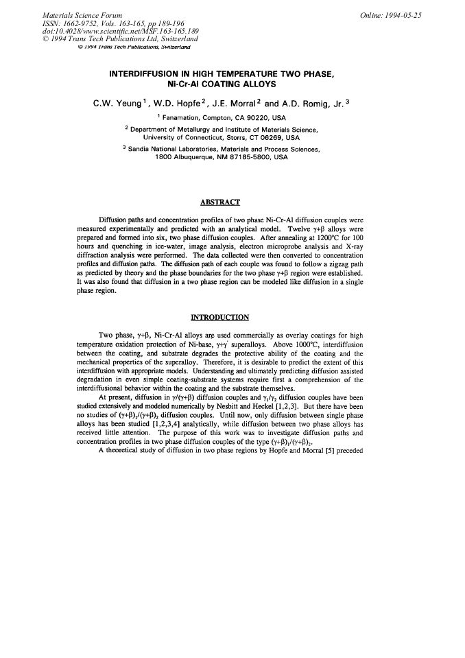 Interdiffusion in High Temperature Two Phase, Ni-Cr-Al Coating Alloys ...