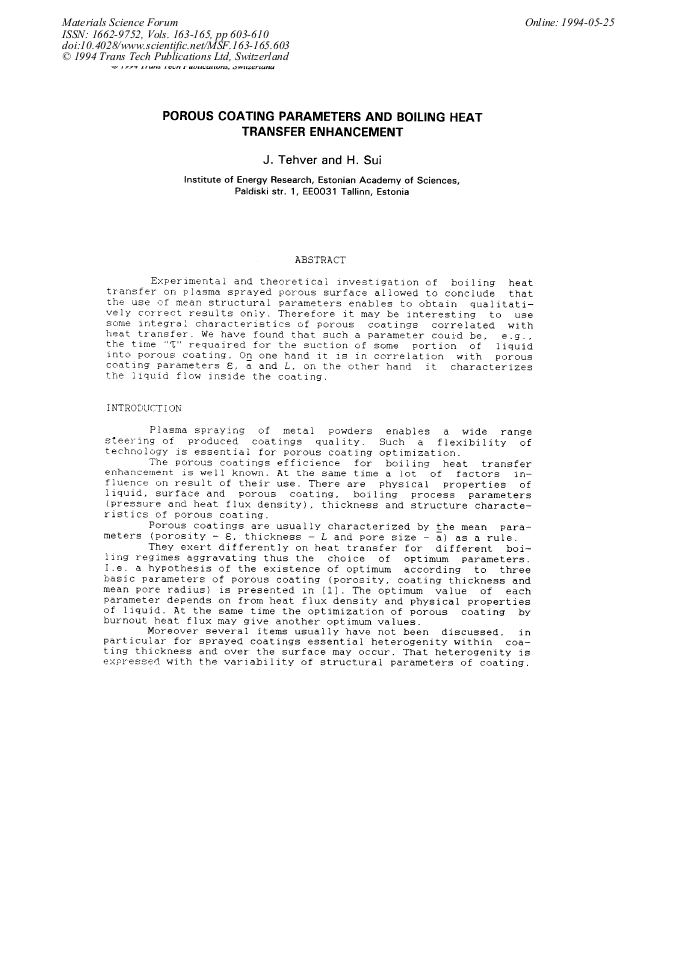 Porous Coating Parameters and Boiling Heat Transfer Enhancement ...