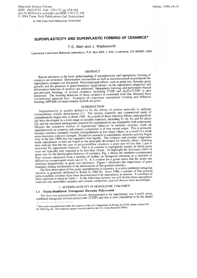 Superplasticity and Superplastic Forming of Ceramics | Scientific.Net