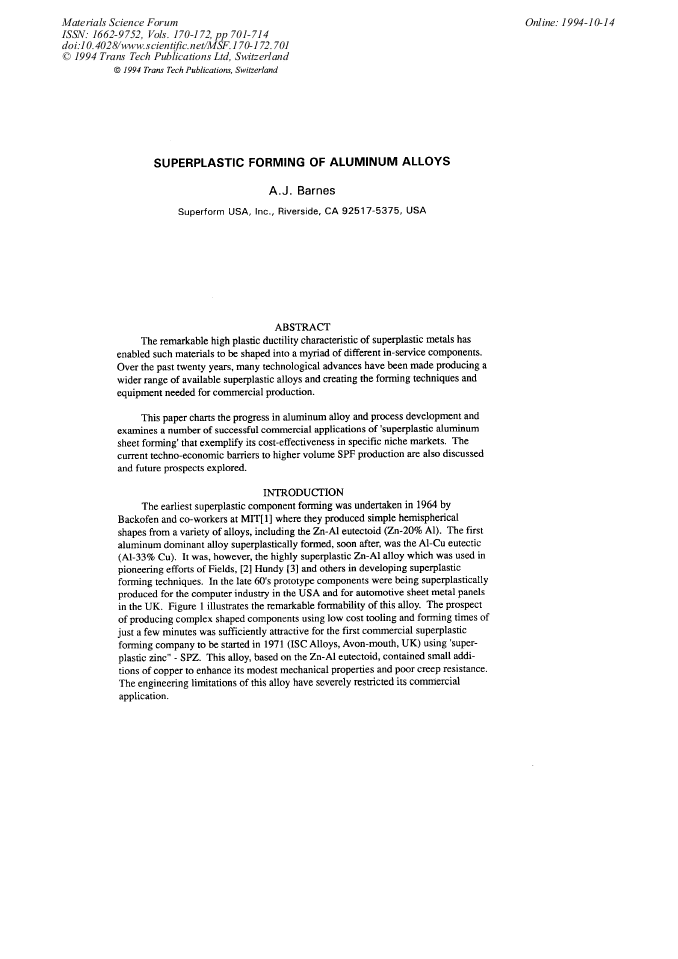 Superplastic Forming of Aluminum Alloys | Scientific.Net