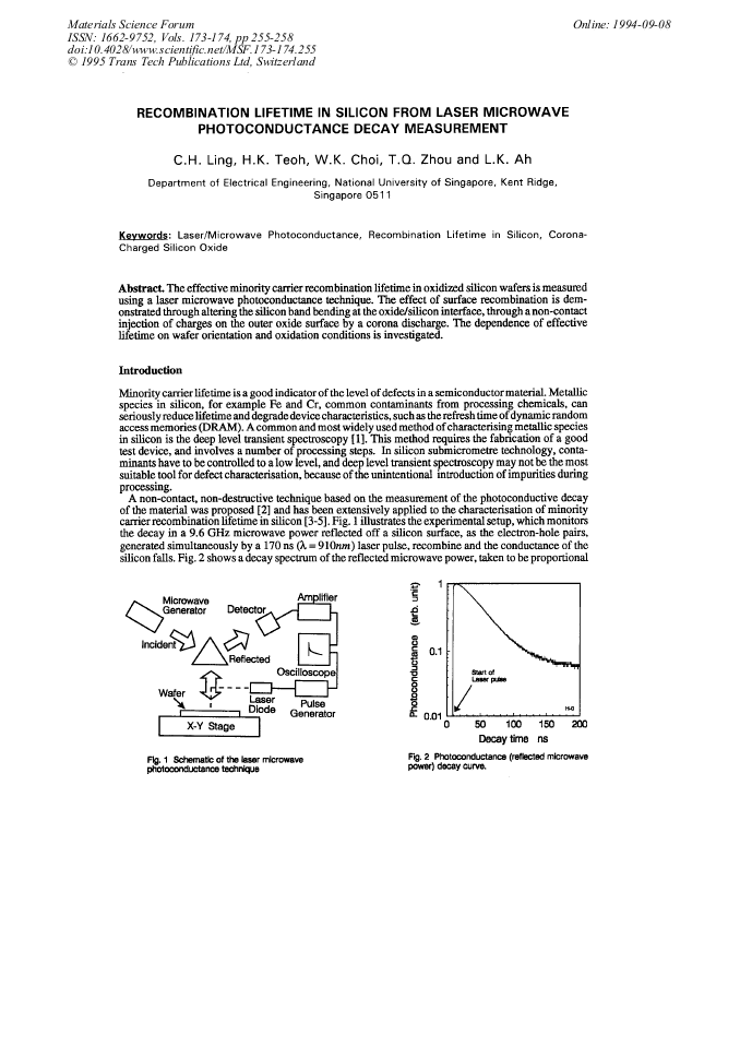 Recombination Lifetime in Silicon from Laser Microwave Photoconductance ...