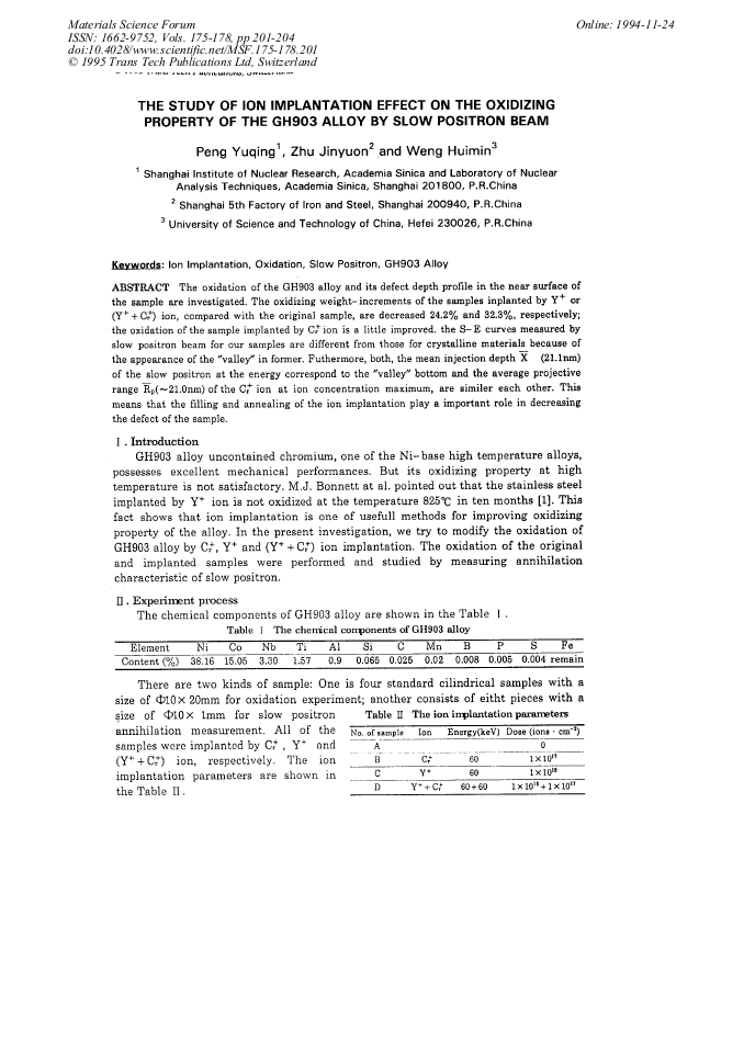 The Study of Ion Implantation Effect on the Oxidizing Property of the ...