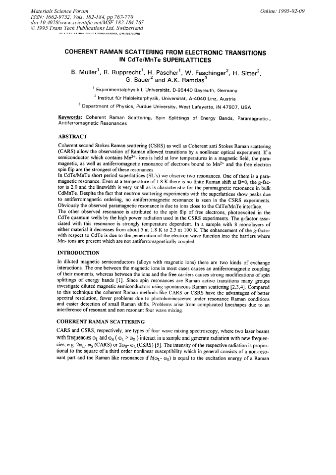 Coherent Raman Scattering from Electronic Transitions in CdTe/MnTe ...