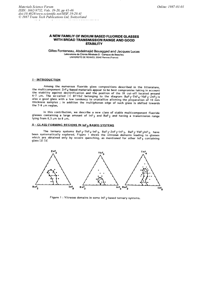 A New Family of Indium Based Fluoride Glasses with Broad Transmission ...