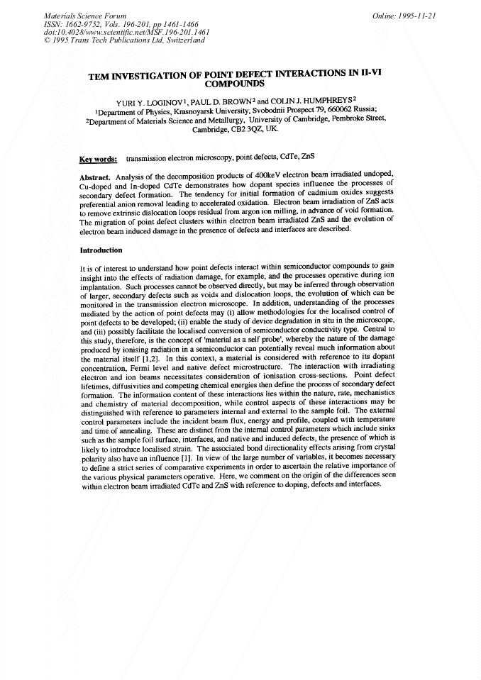 TEM Investigation of Point Defect Interactions in II-VI Compounds ...