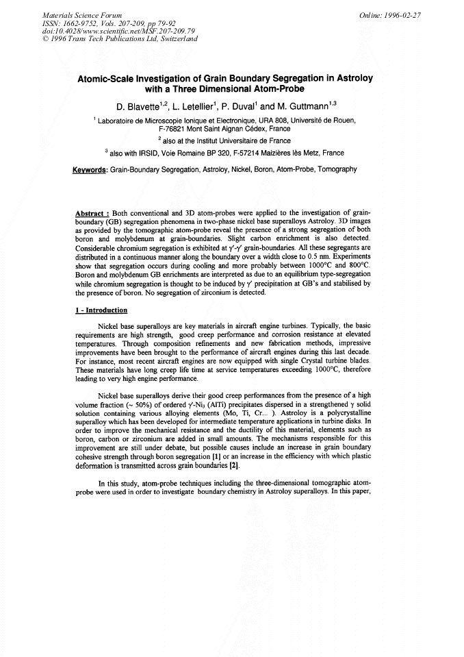 Atomic-Scale Investigation of Grain Boundary Segregation in Astroloy with a Three Dimensional ...