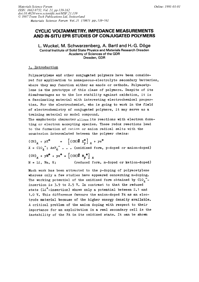 Cyclic Voltammetry, Impedance Measurements and In-Situ EPR Studies of ...