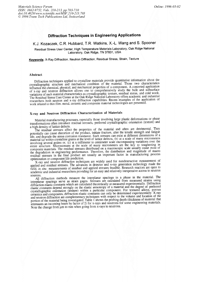 Diffraction Techniques in Engineering Applications | Scientific.Net