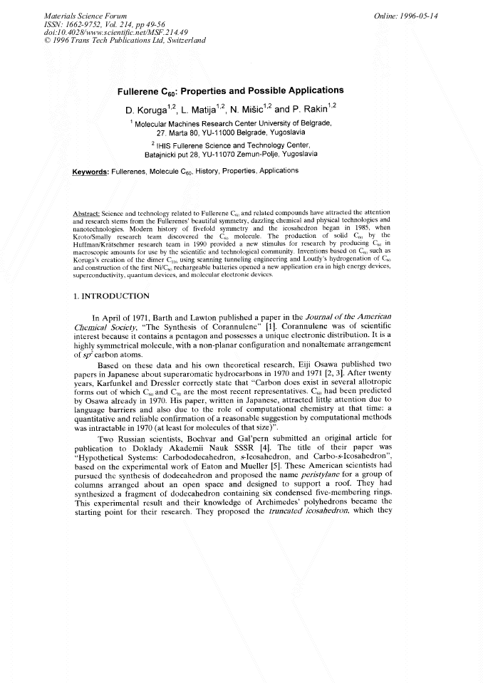 Fullerene C60: Properties and Possible Applications | Scientific.Net