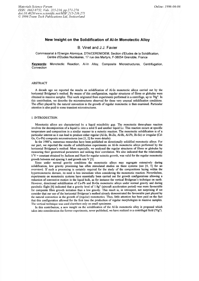 New Insight On The Solidification Of Al In Monotectic Alloy Scientific Net
