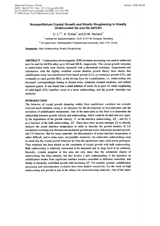 Nonequilibrium Crystal Growth and Kinetic Roughening in Greatly ...