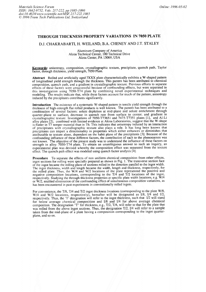 Through Thickness Property Variations in 7050 Plate | Scientific.Net