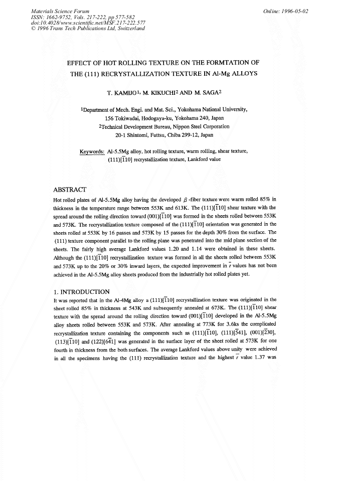 Effect of Hot Rolling Texture on the Formation of the (111 ...