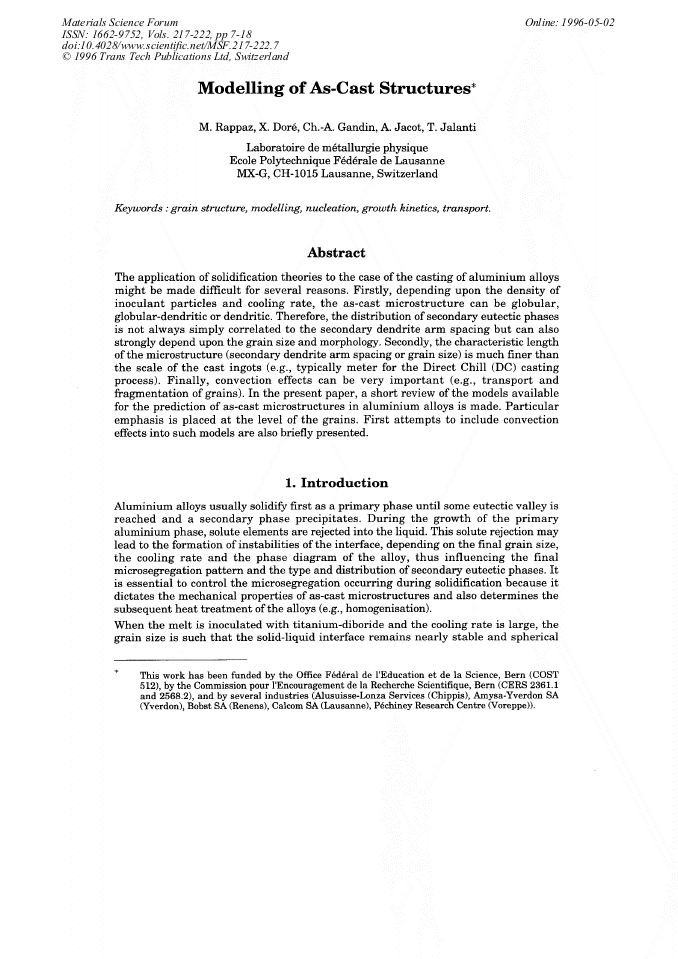 Modelling of As-Cast Structures | Scientific.Net