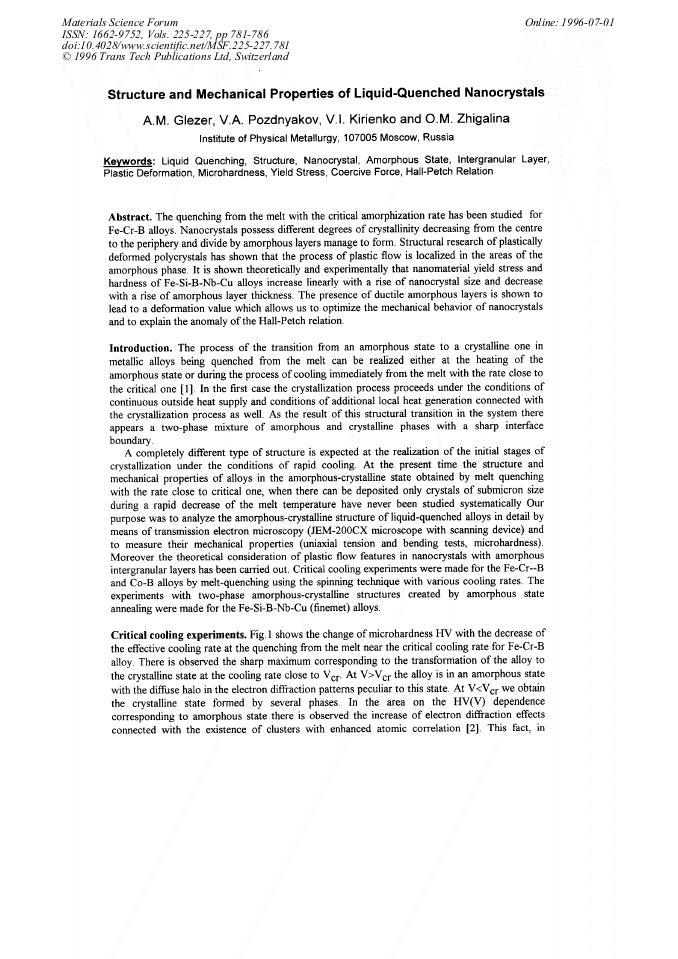 Structure and Mechanical Properties of Liquid-Quenched Nanocrystals ...