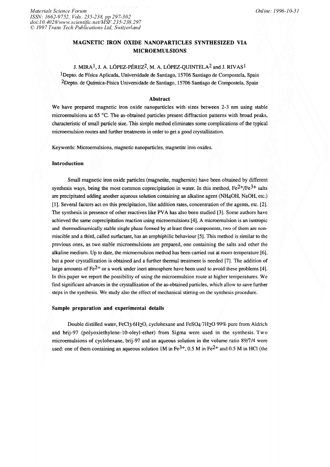 Magnetic Iron Oxide Nanoparticles Synthesized via Microemulsions ...
