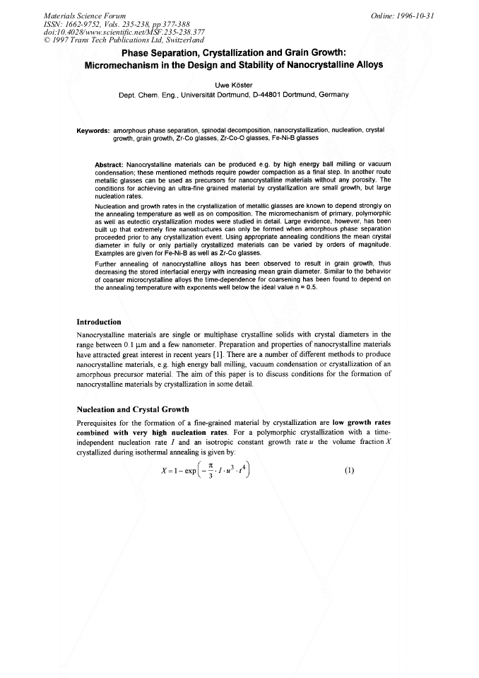 Phase Separation, Crystallization and Grain Growth: Micromechanism in ...