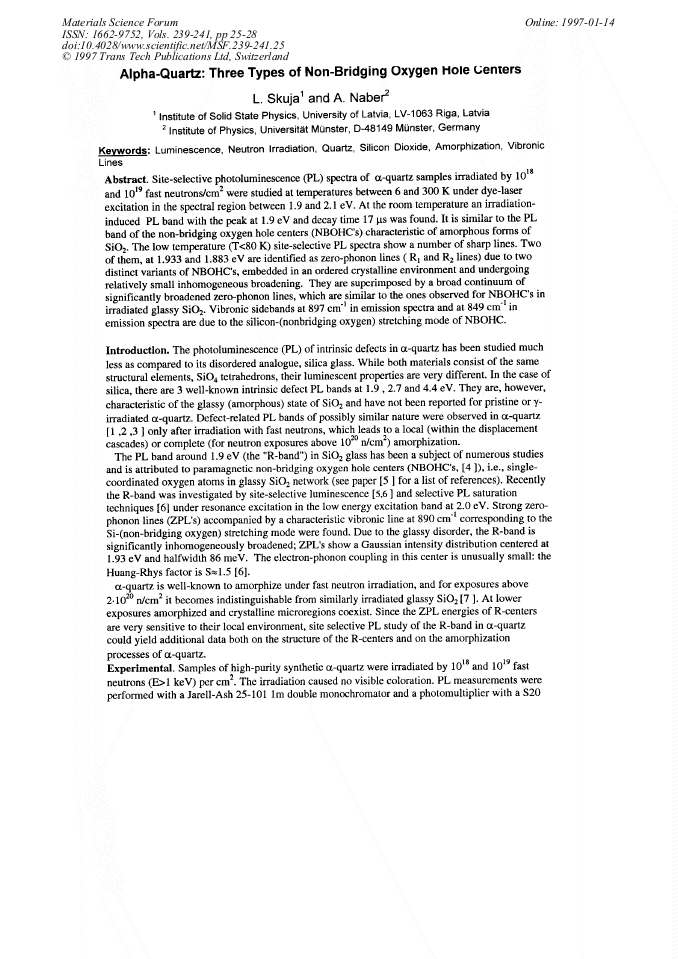 Laser-Induced Luminescence in Glassy SiO2 and Neutron-Irradiated Alpha ...