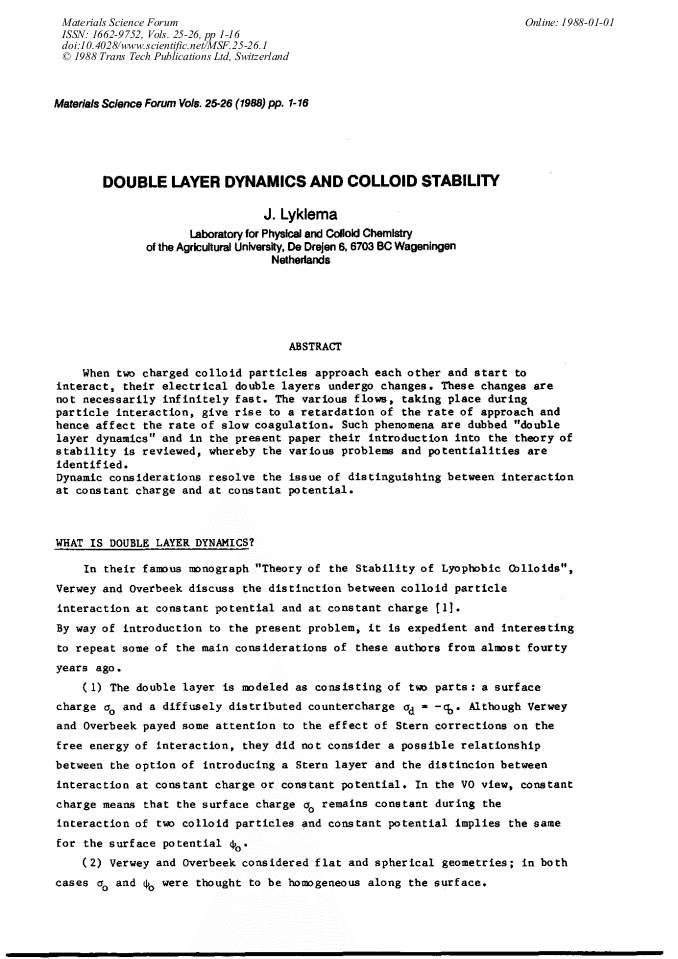Double Layer Dynamics and Colloid Stability | Scientific.Net