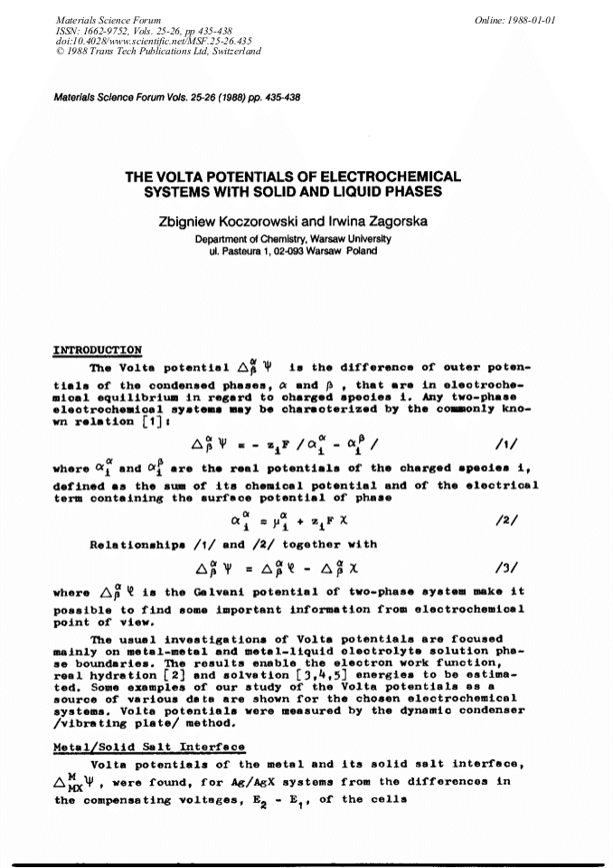 The Volta Potentials of Electrochemical Systems with Solid and Liquid ...