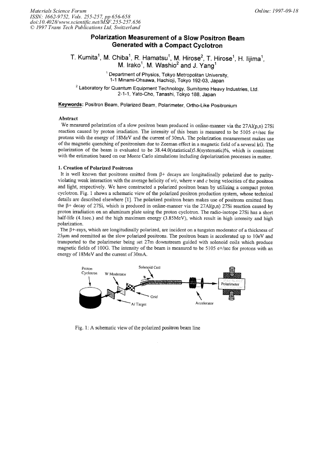 Polarization Measurement of a Slow Positron Beam Generated with a Compact Cyclotron | Scientific.Net
