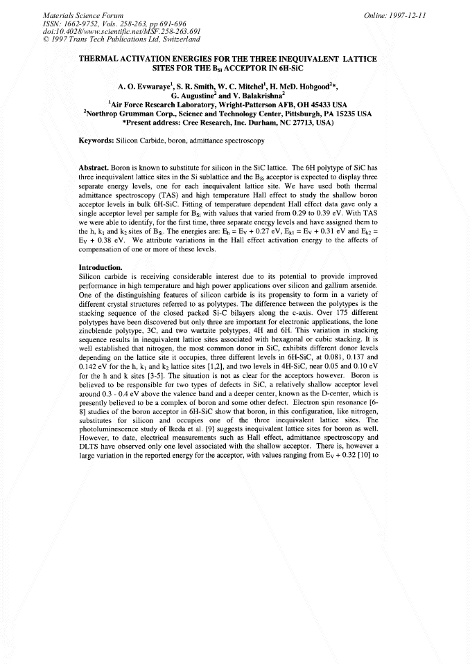 Thermal Activation Energies for the Three Inequivalent Lattice Sites ...