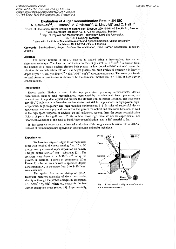 Evaluation of Auger Recombination Rate in 4H-SiC | Scientific.Net