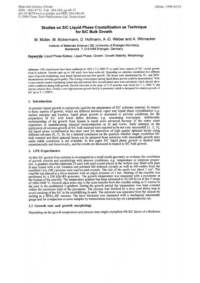 Studies on SiC Liquid Phase Crystallization as Technique for SiC Bulk ...