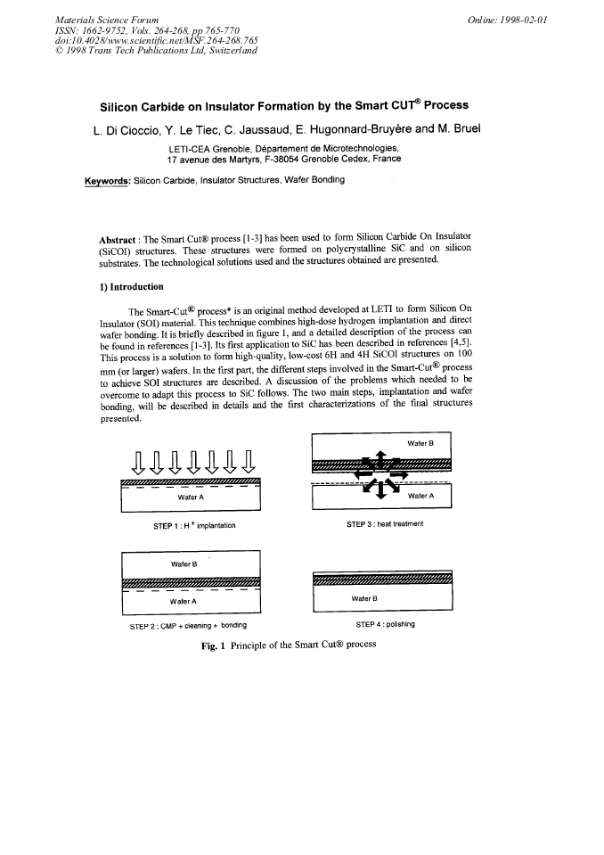 Silicon Carbide on Insulator Formation by the Smart CUT® Process ...
