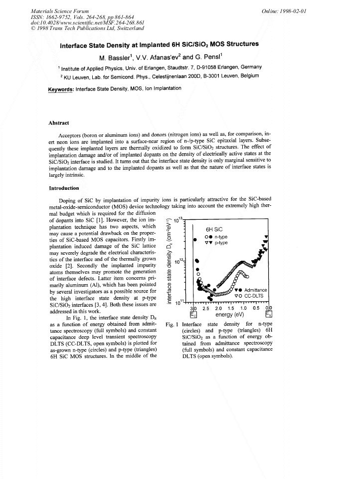 Interface State Density at Implanted 6H SiC/SiO2 MOS Structures ...