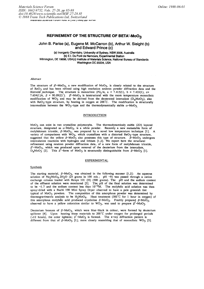 Refinement of the Structure of Beta'-MoO3 | Scientific.Net