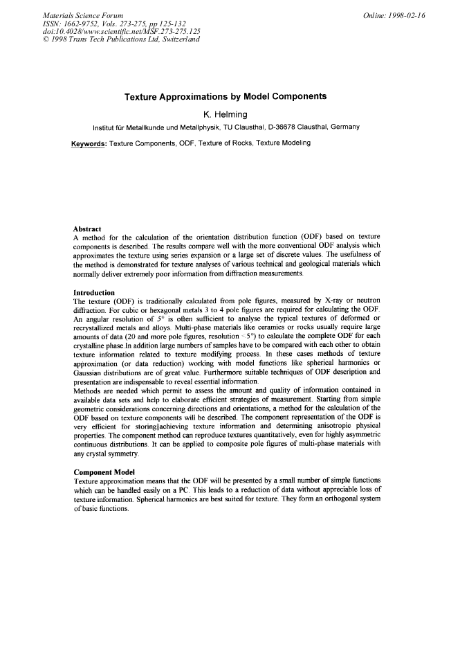 Texture Approximations by Model Components | Scientific.Net