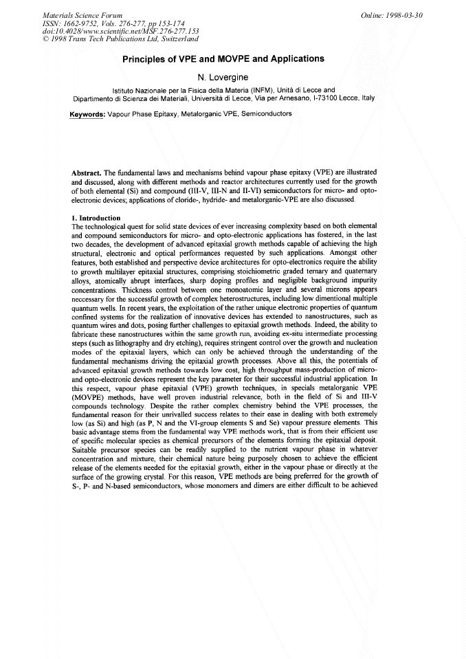 Principles of VPE and MOVPE and Applications | Scientific.Net