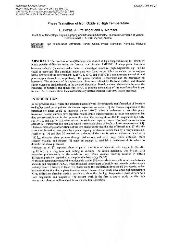 Phase Transition of Iron Oxide at High Temperature | Scientific.Net