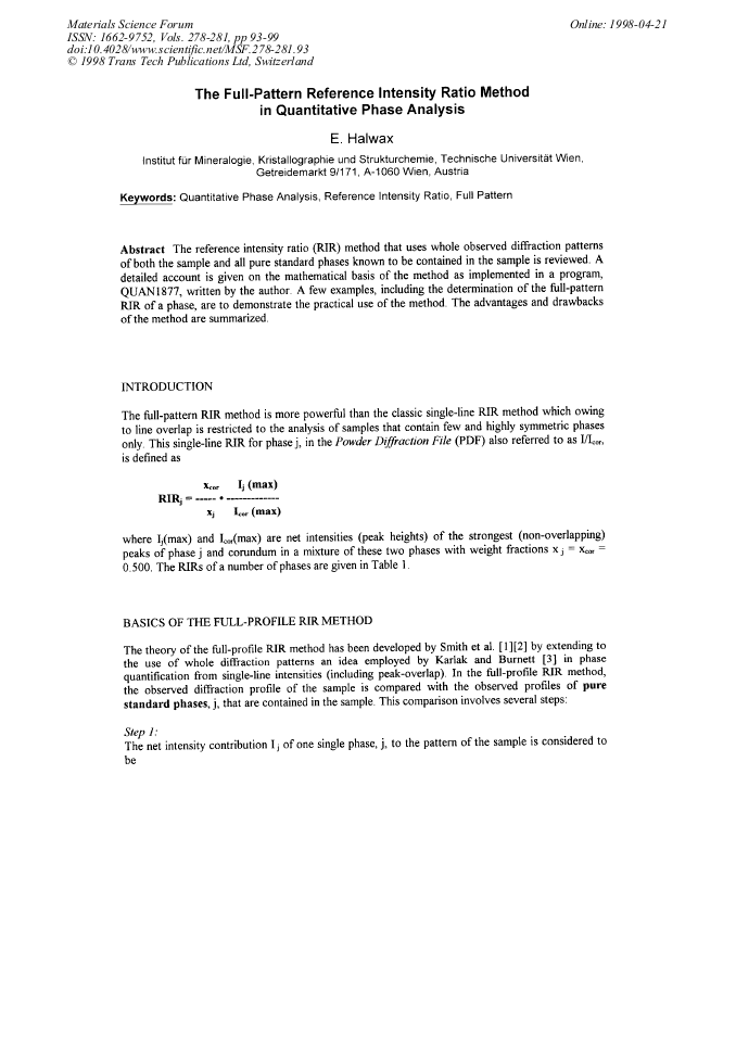 The Full-Pattern Reference Intensity Ratio Method in Quantitative Phase ...