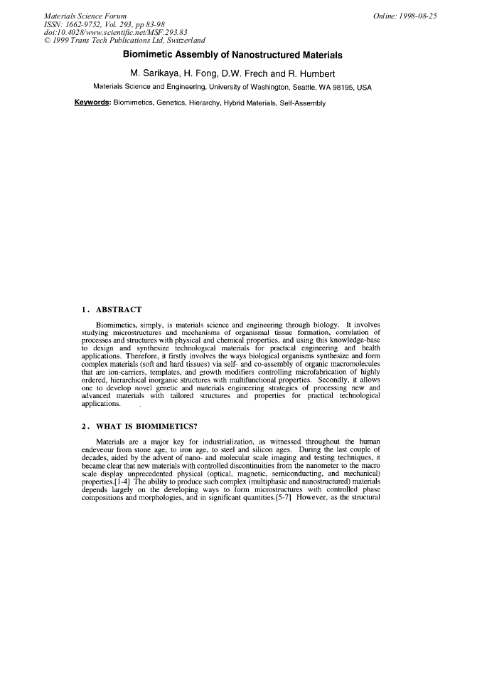 Biomimetic Assembly of Nanostructured Materials | Scientific.Net