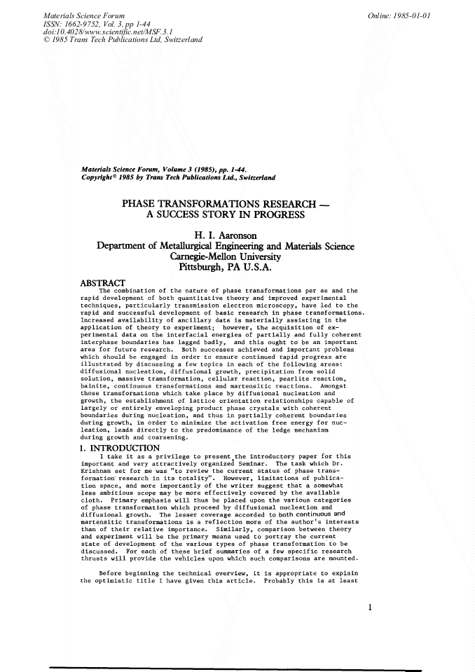 Phase Transformations Research - A Success Story in Progress ...