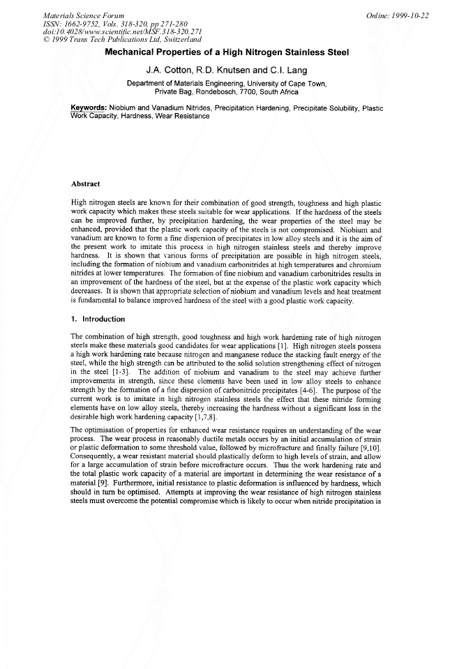 The Influence of Niobium and Vanadium on the Microstructure and Mechanical Properties of a High ...