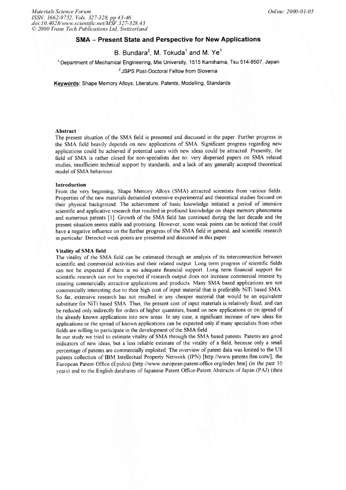 SMA - Present State and Perspective for New Applications | Scientific.Net