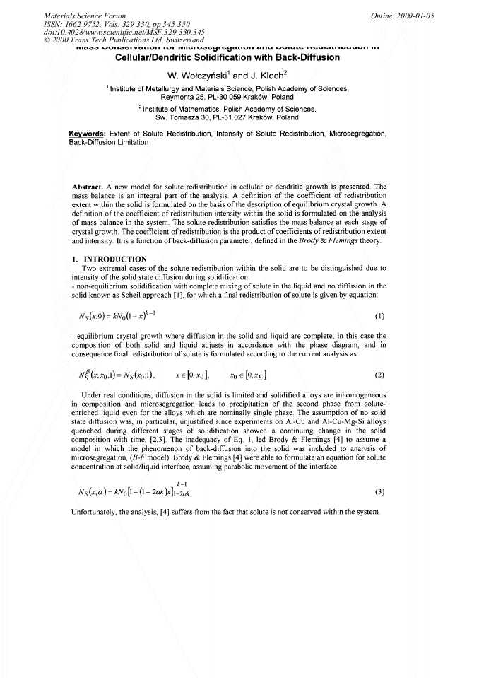 Mass Conservation for Microsegregation and Solute Redistribution in ...