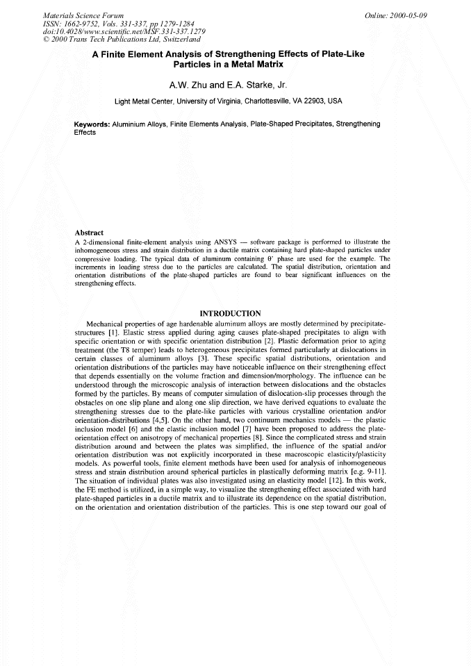 A Finite Element Analysis of Strengthening Effects of Plate-Like ...
