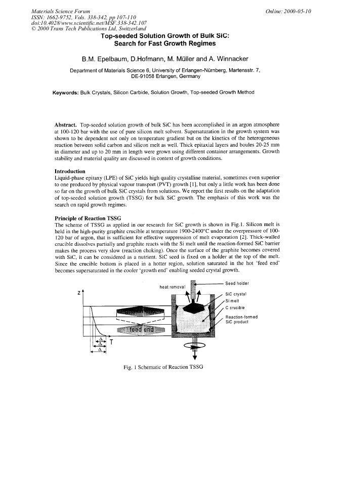 Top-seeded Solution Growth of Bulk SiC: Search for Fast Growth Regimes | Scientific.Net