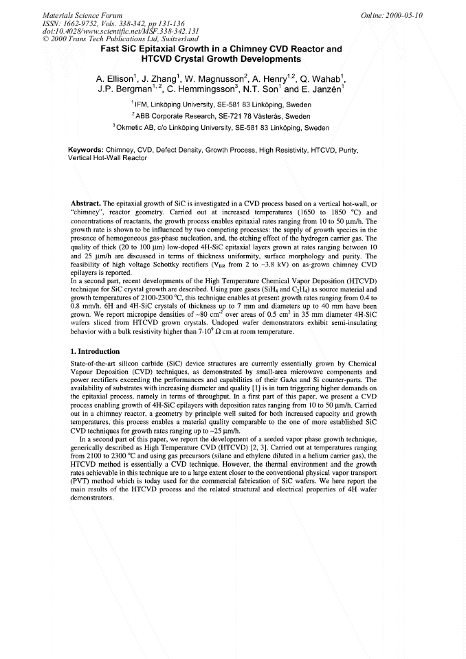 Fast SiC Epitaxial Growth in a Chimney CVD Reactor and HTCVD Crystal ...