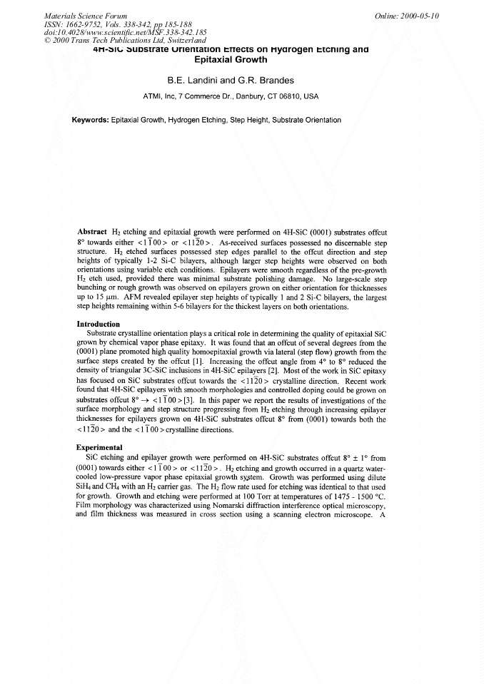 4H-SiC Substrate Orientation Effects on Hydrogen Etching and Epitaxial Growth | Scientific.Net