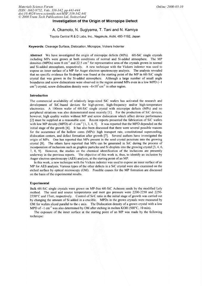 Investigation of the Origin of Micropipe Defect | Scientific.Net
